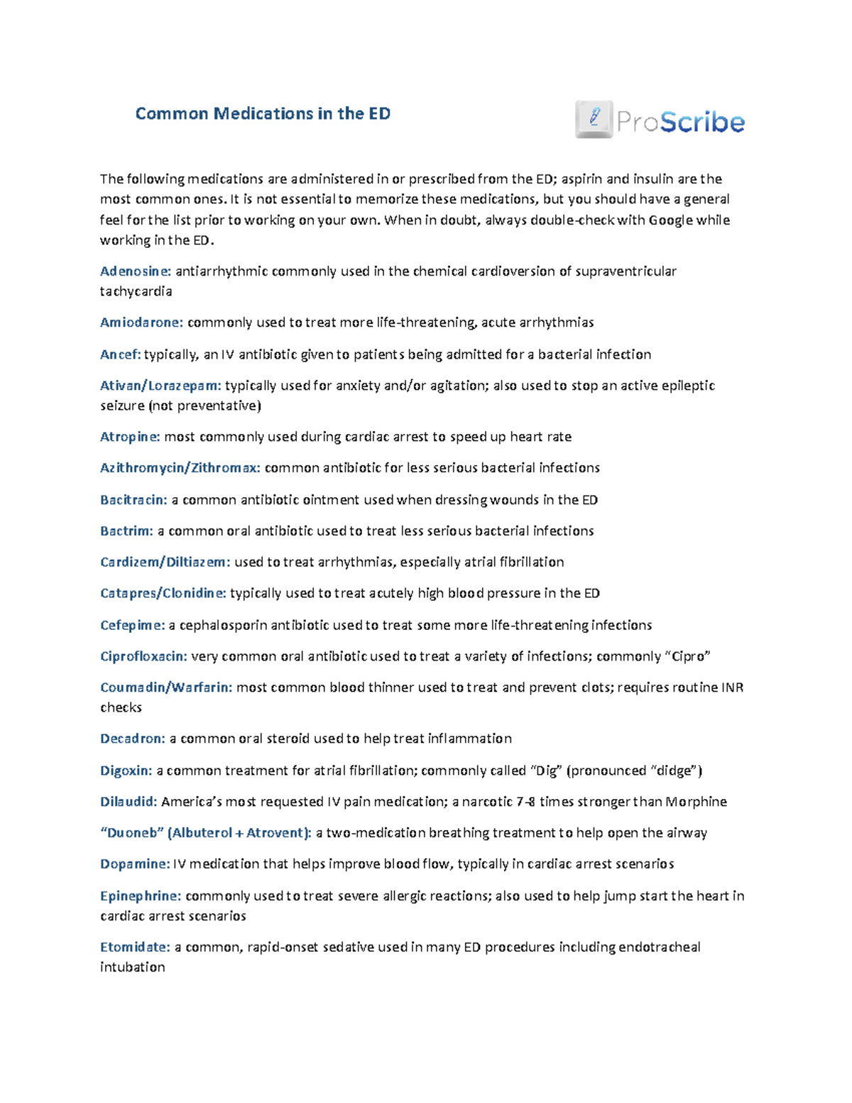 Common ED Medications - MED - Common Medications in the ED The ...