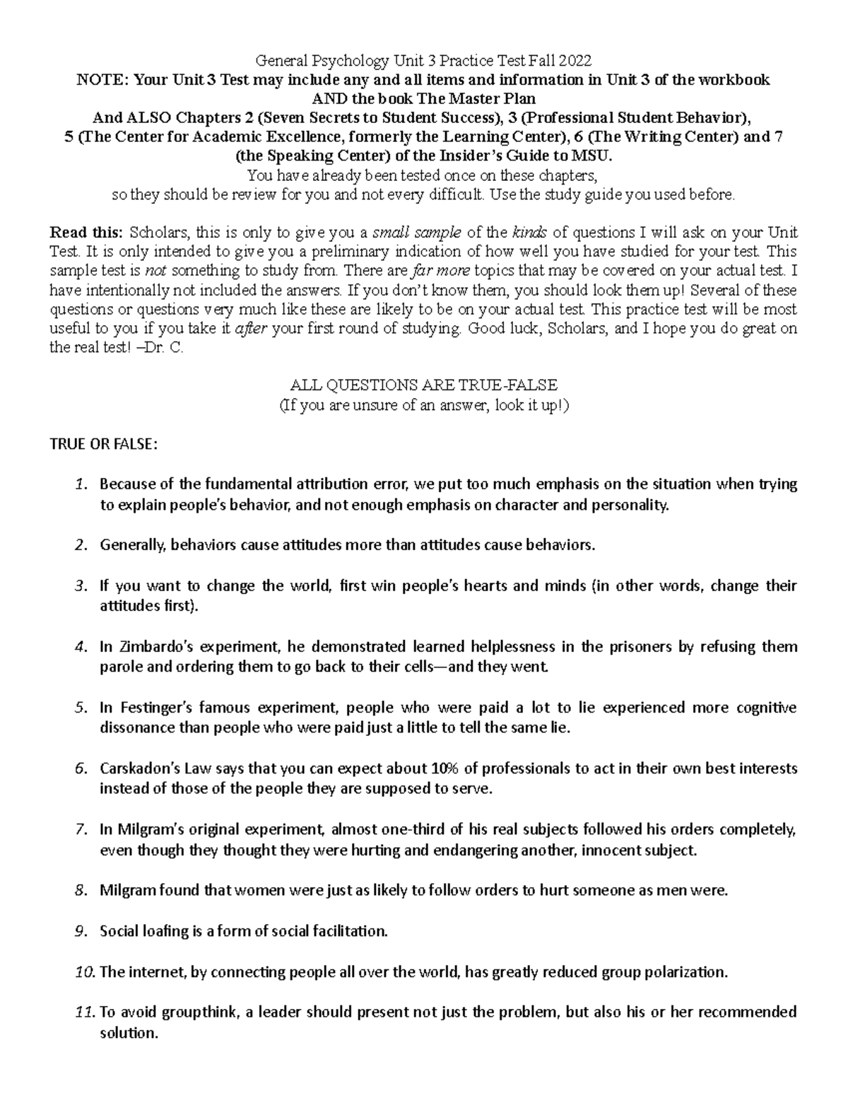 Practice Test Unit 3 Fall 2022 - General Psychology Unit 3 Practice ...