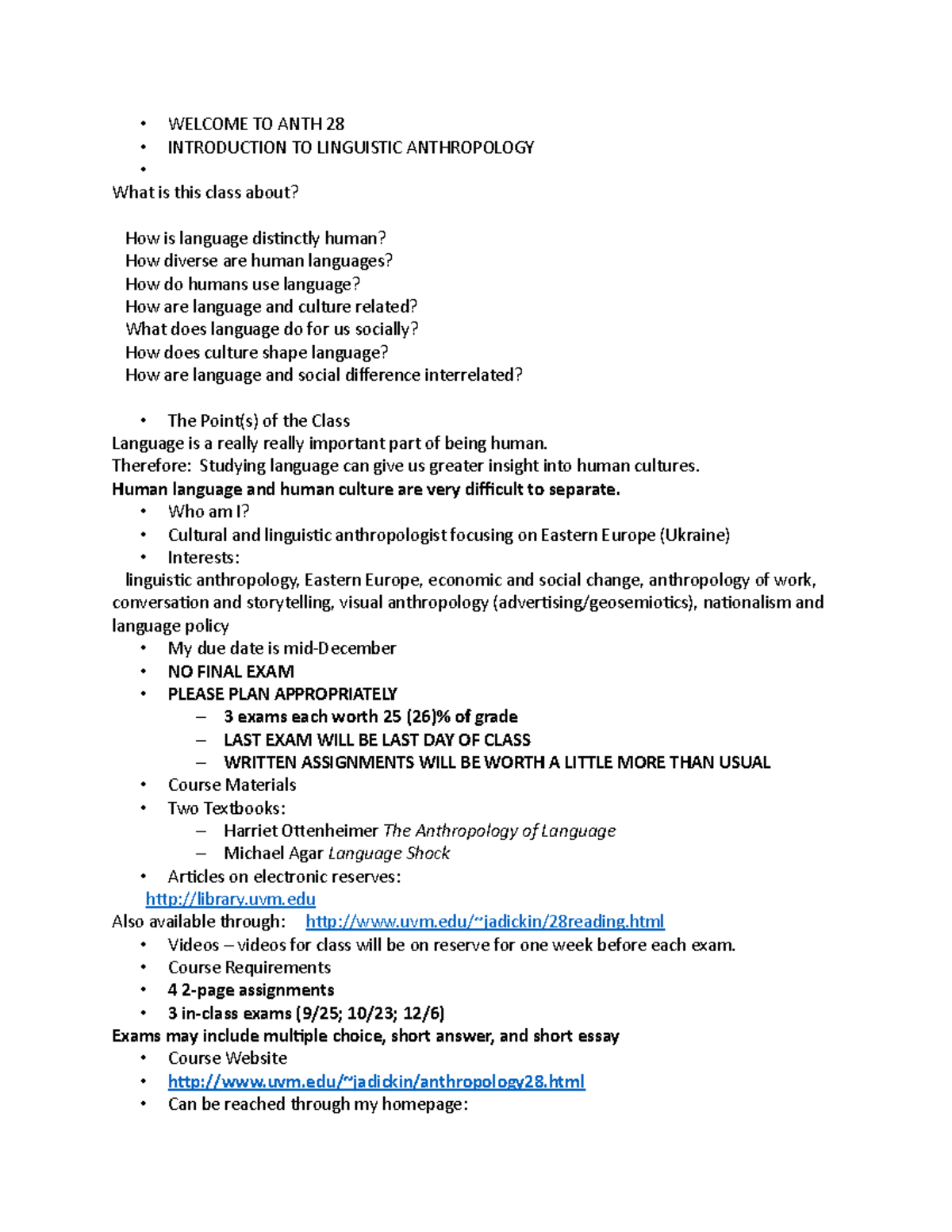 Linguistic anthropology - • WELCOME TO ANTH 28 • INTRODUCTION TO ...