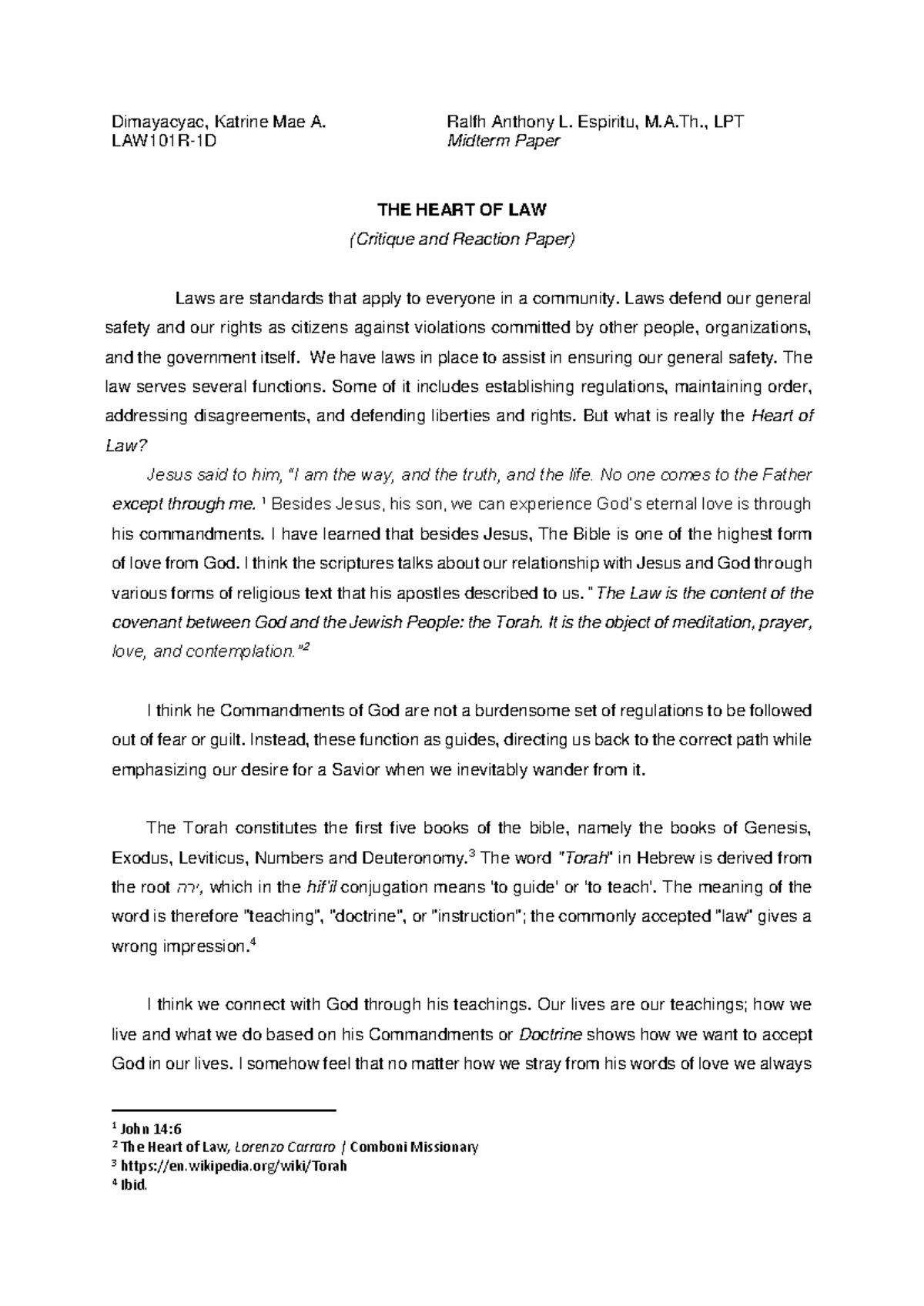 Dimayacyac Katrine MAE A, Law Sem 1 - Midterm Paper - Dimayacyac ...