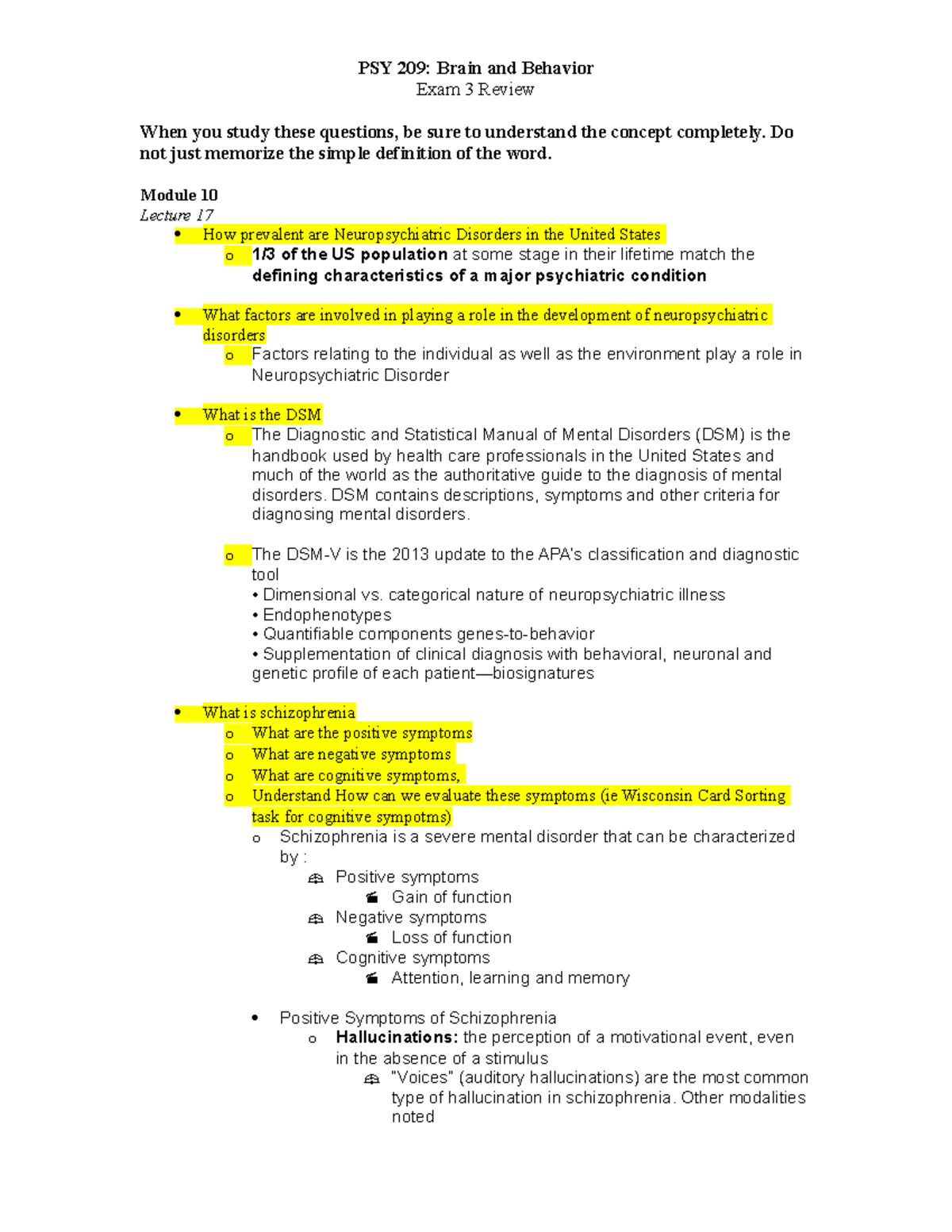 Exam 3 Module 9 Study Guide 3 - PSY 209: Brain and Behavior Exam 3 Review When you study these ...