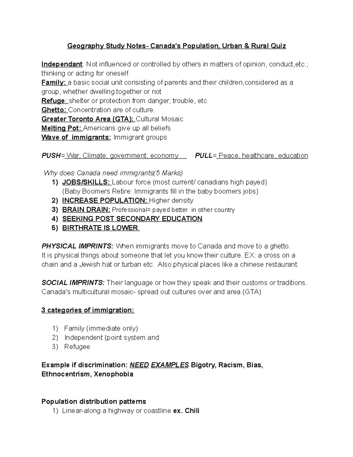 Geography Study Notes Unit 4 - Geography Study Notes- Canada's ...