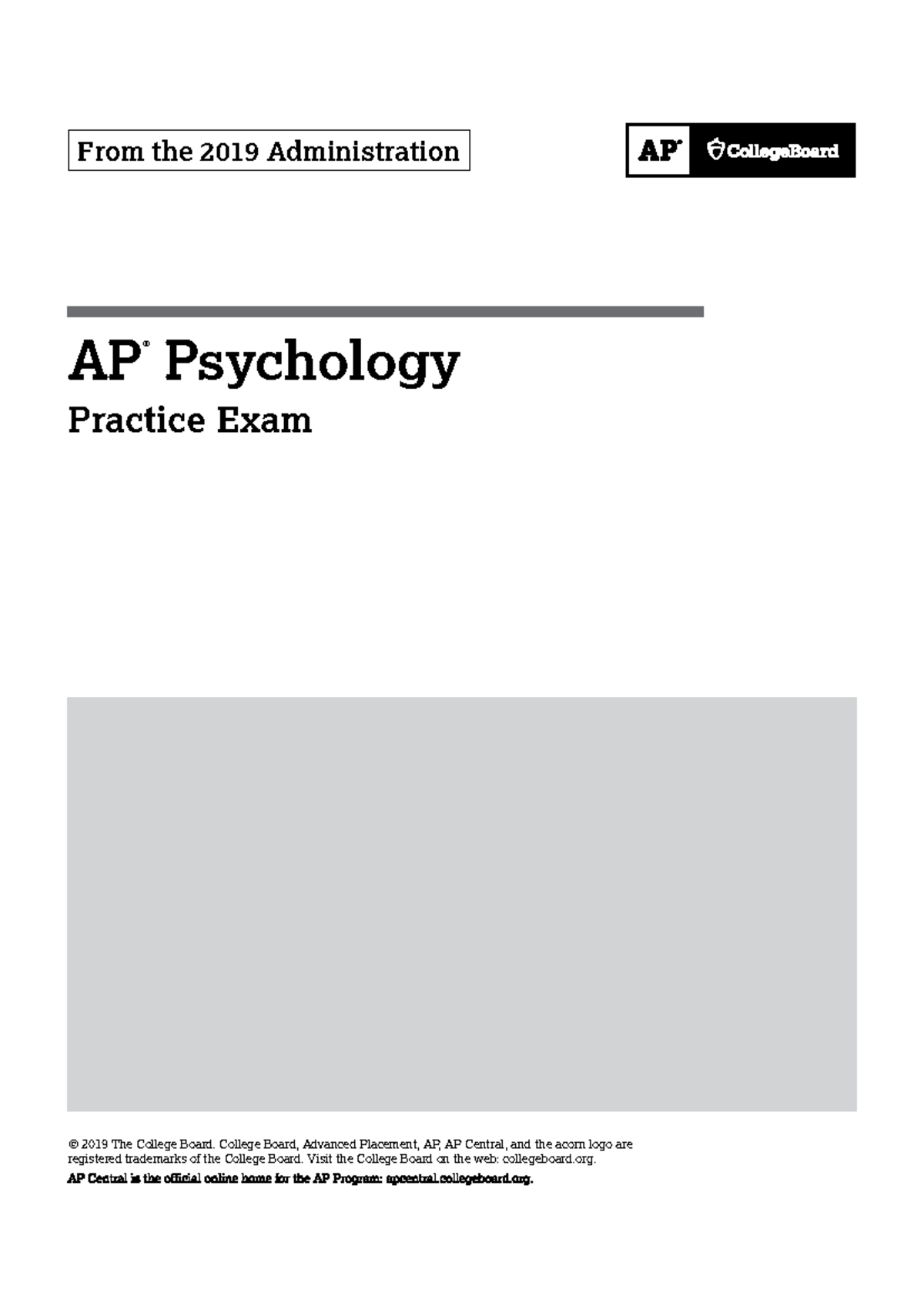 2019 AP Psikoloji - AP ® Psychology Practice Exam From the 2019 ...