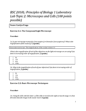 Bsc 2010 l lab topic 4 report - BSC 2010L: Principles of Biology 1 Laboratory Lab Topic 4 ...