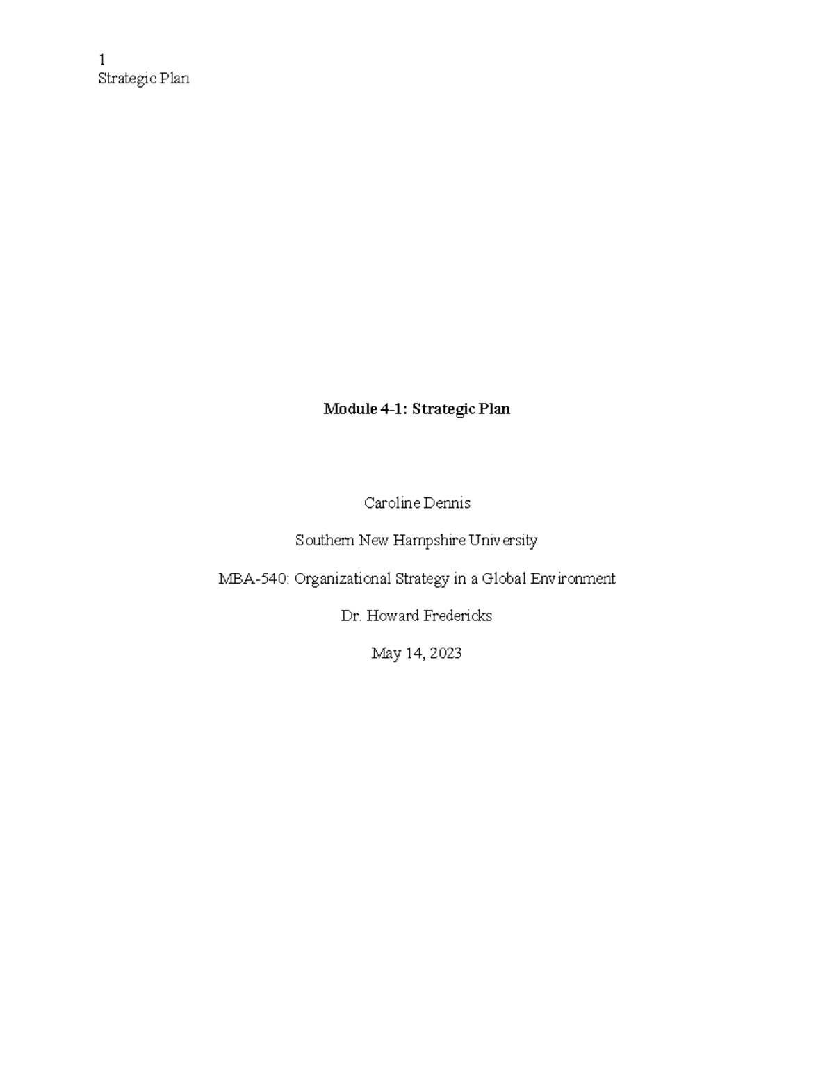 Module 4-1 - Strategic Plan - Strategic Plan Module 4-1: Strategic Plan ...