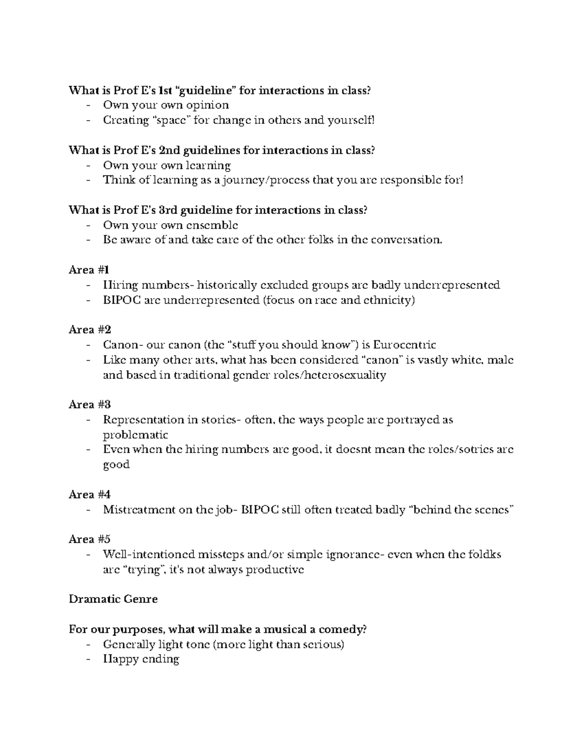THEA 101 Notes SEP - Google Docs - What is Prof E’s 1st “guideline” for ...
