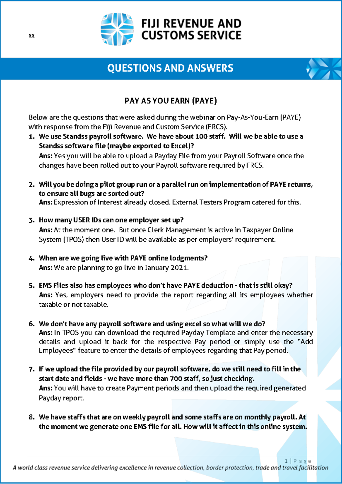 Final-PAYE-QA - hello - gg PAY AS YOU EARN (PAYE) Below are the ...