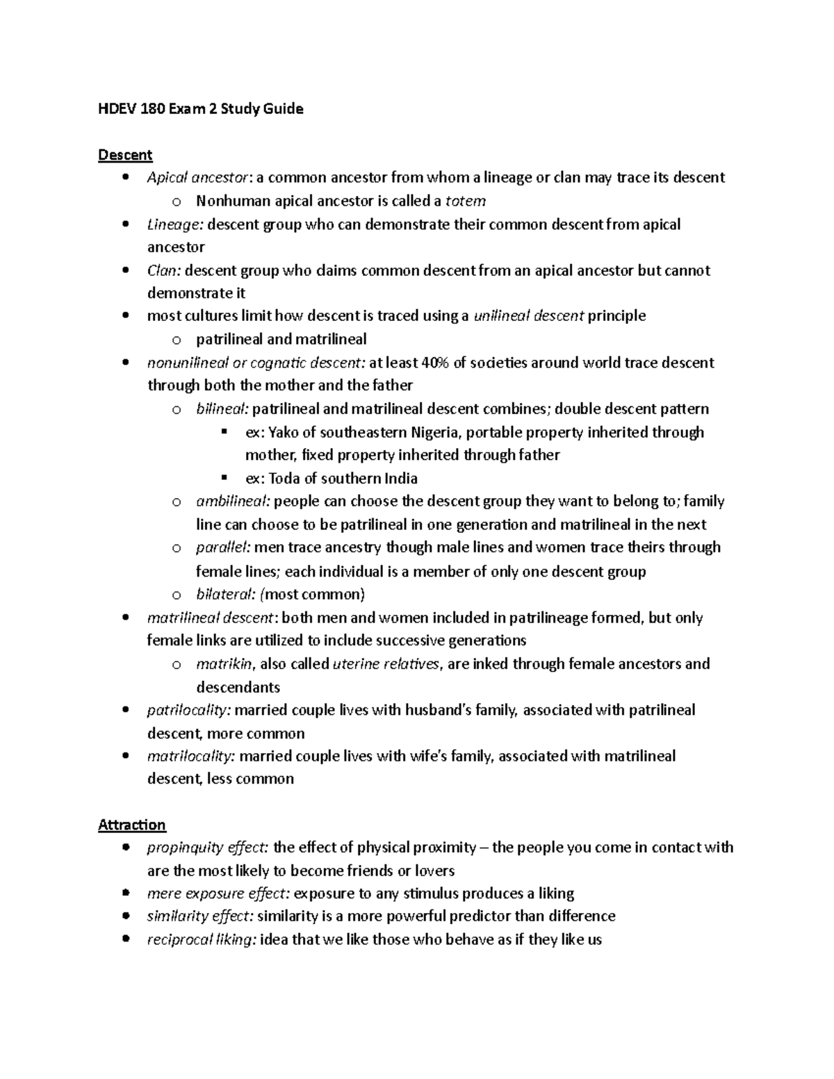 HDEV 180 Exam 2 Study Guide - HDEV 180 Exam 2 Study Guide Descent ...
