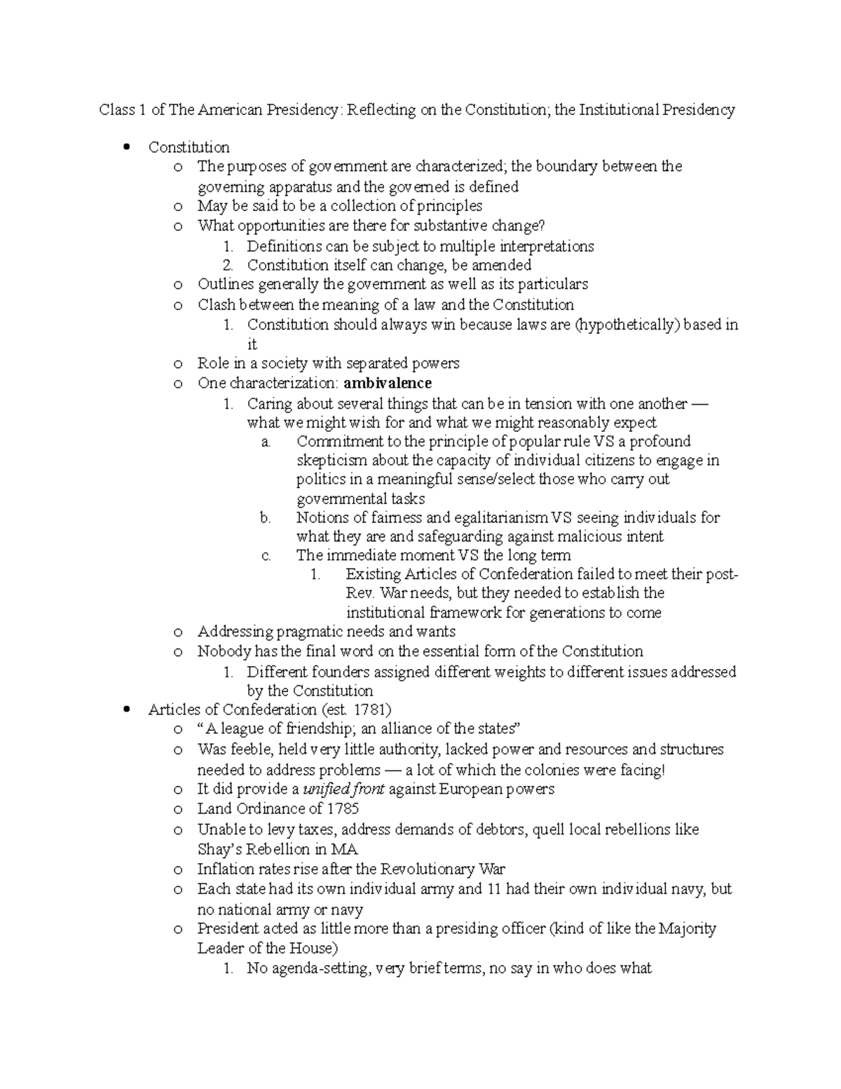 Class 1 of The American Presidency - Class 1 of The American Presidency ...