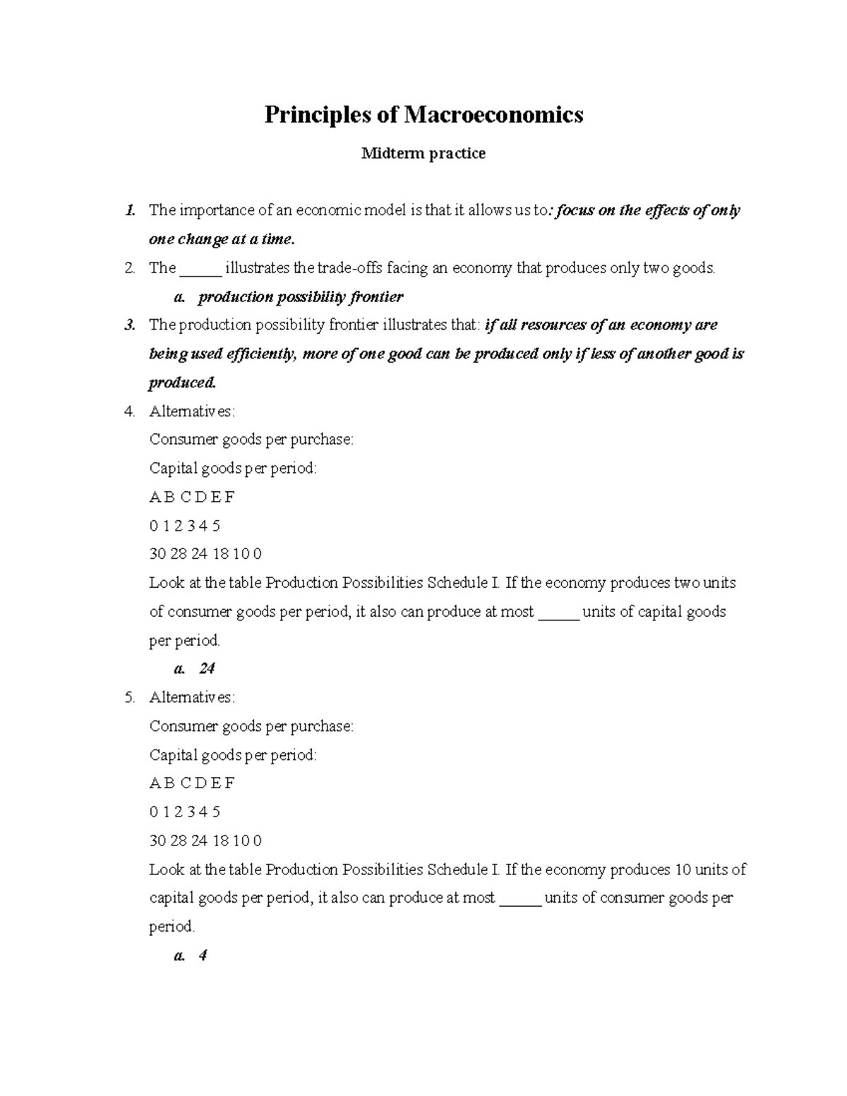 Midterm Practice test ECO 106 - Principles of Macroeconomics Midterm ...