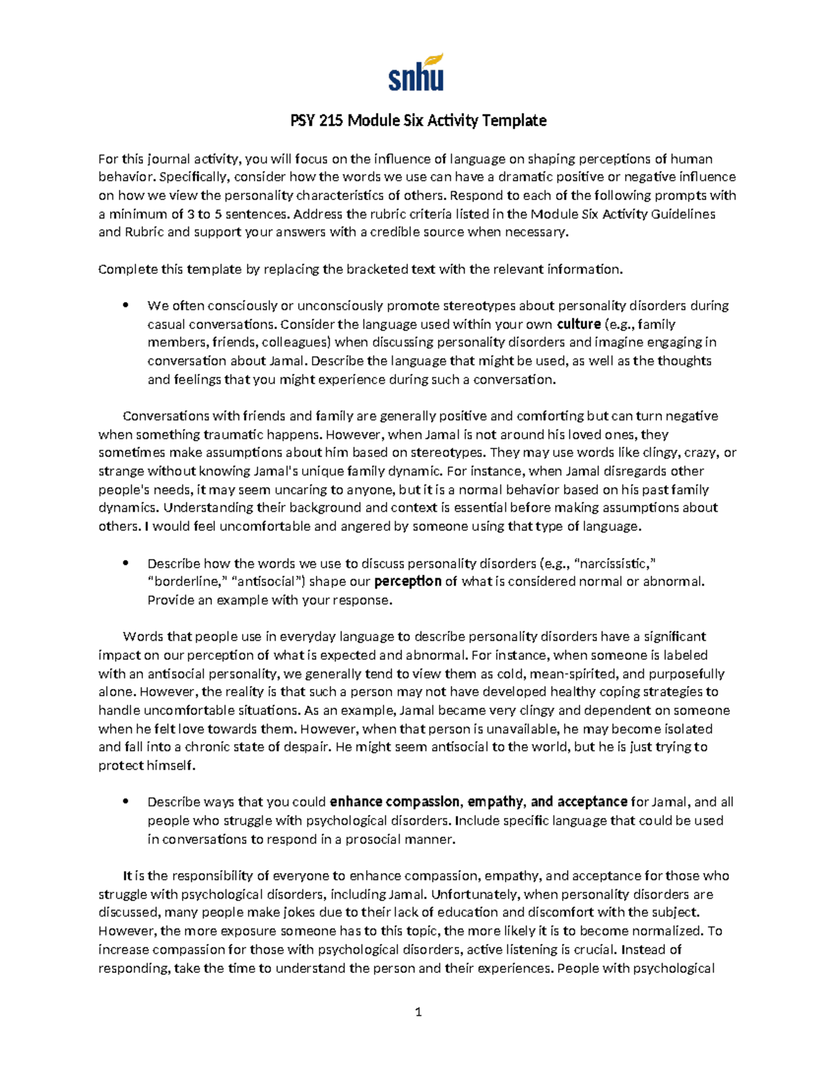 PSY 215 Module Six Activity Template - PSY 215 Module Six Activity ...