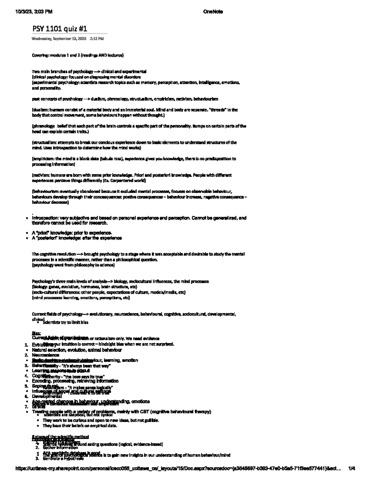 PSY 1101 quiz #1 review - covers both tophat material and all lectures ...