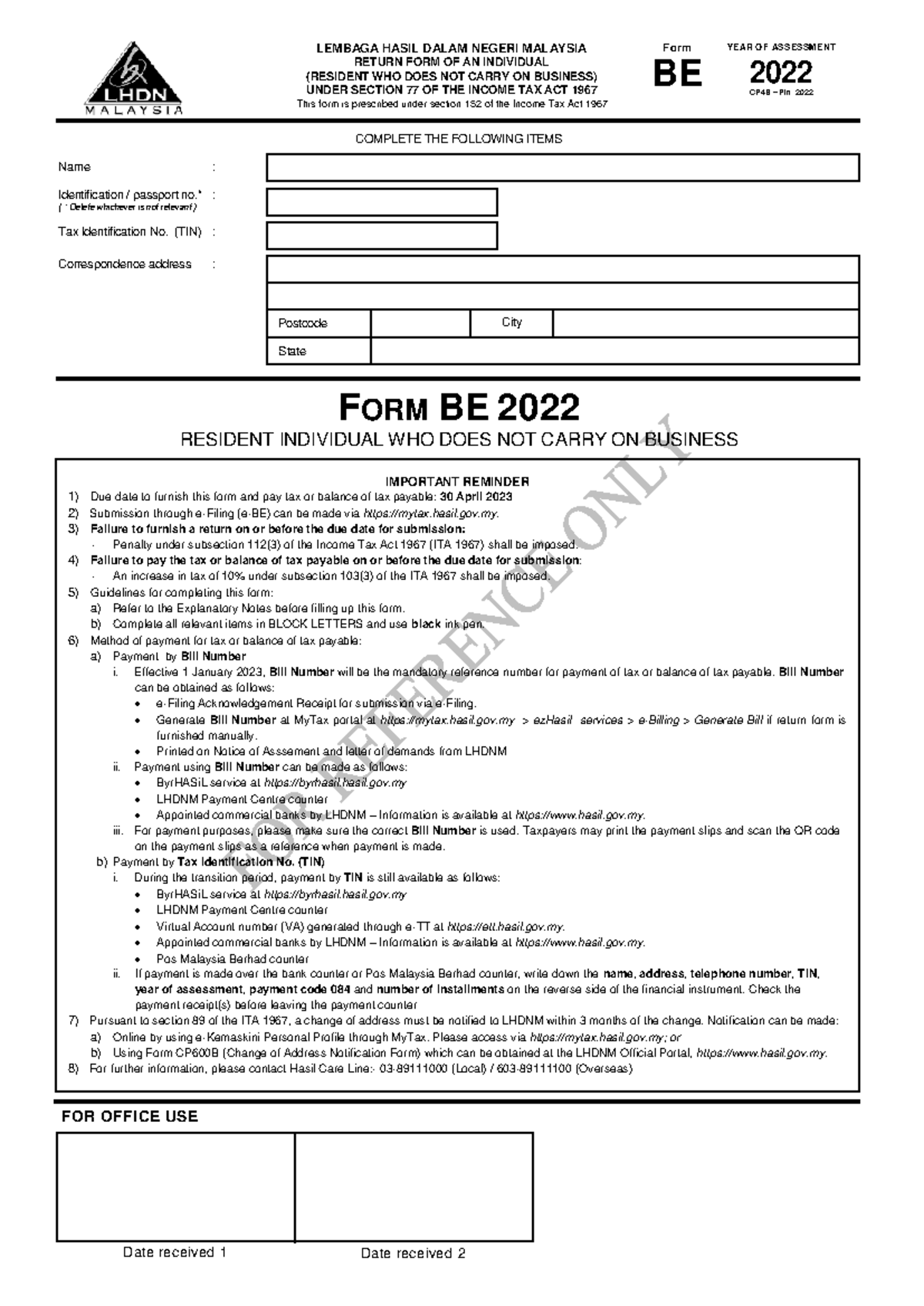 Form be2022 2 - Notes - FORM BE 2022 RESIDENT INDIVIDUAL WHO DOES NOT ...