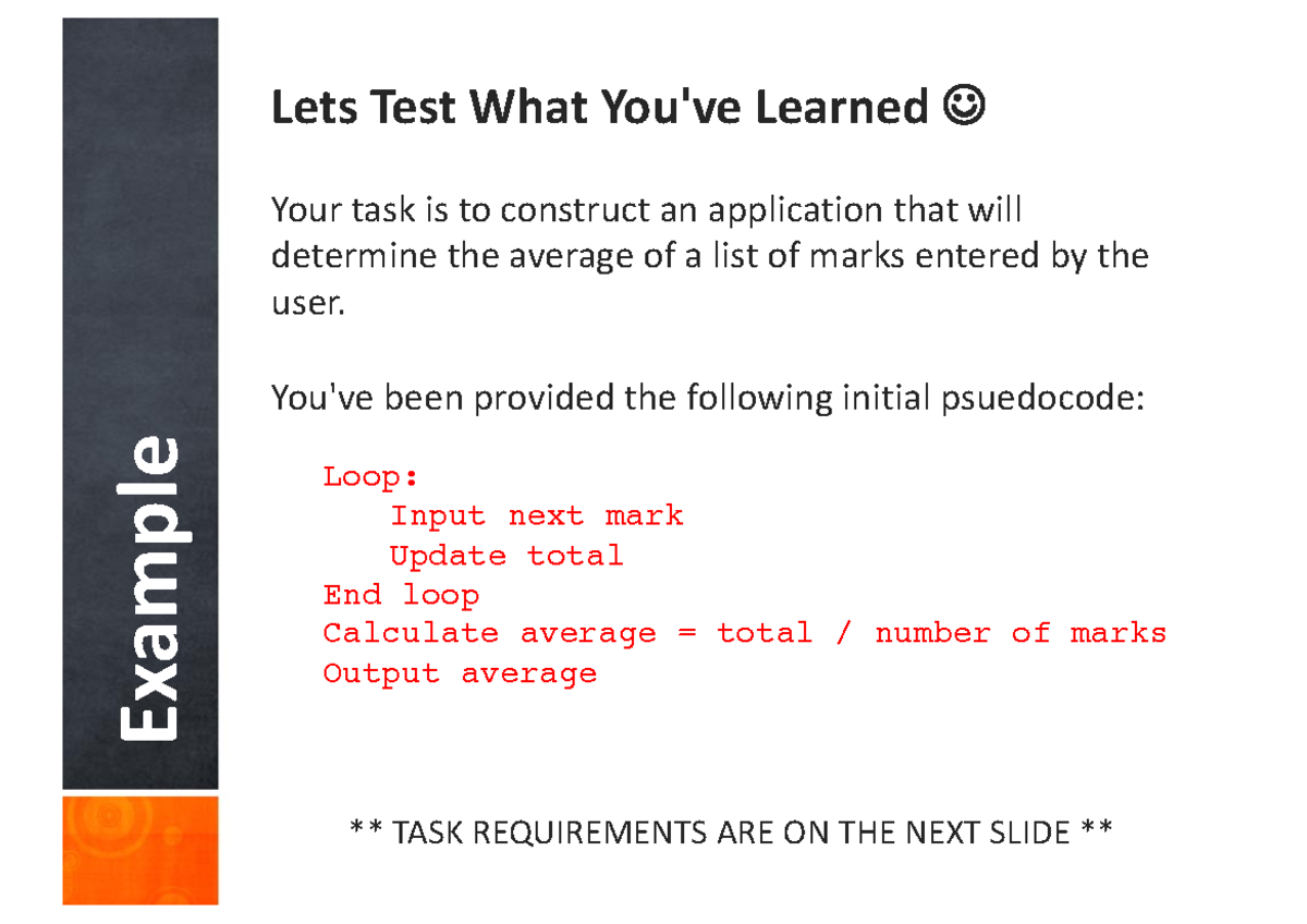 Examples Calculating an average - Example Lets Test What You've Learned ...