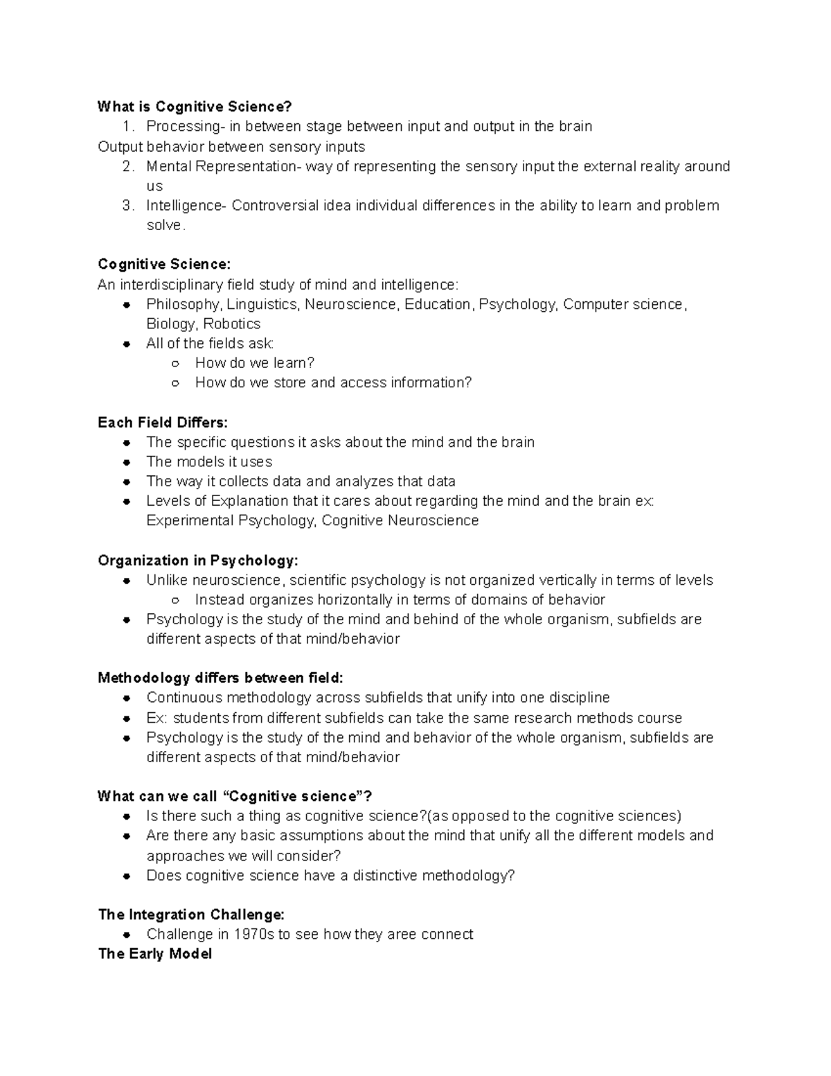 CGSC 170 Week 1 lecture - Professor Andreasen - What is Cognitive Science? 1. Processing- in ...