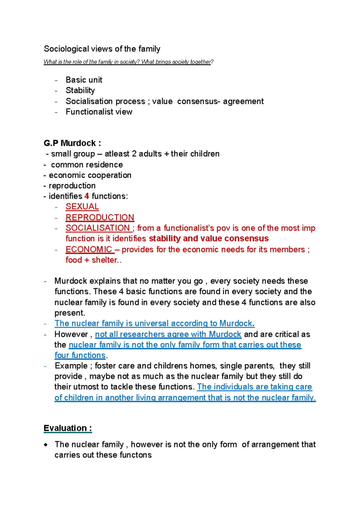 Sociological views of the family - . Murdock explains that no matter ...