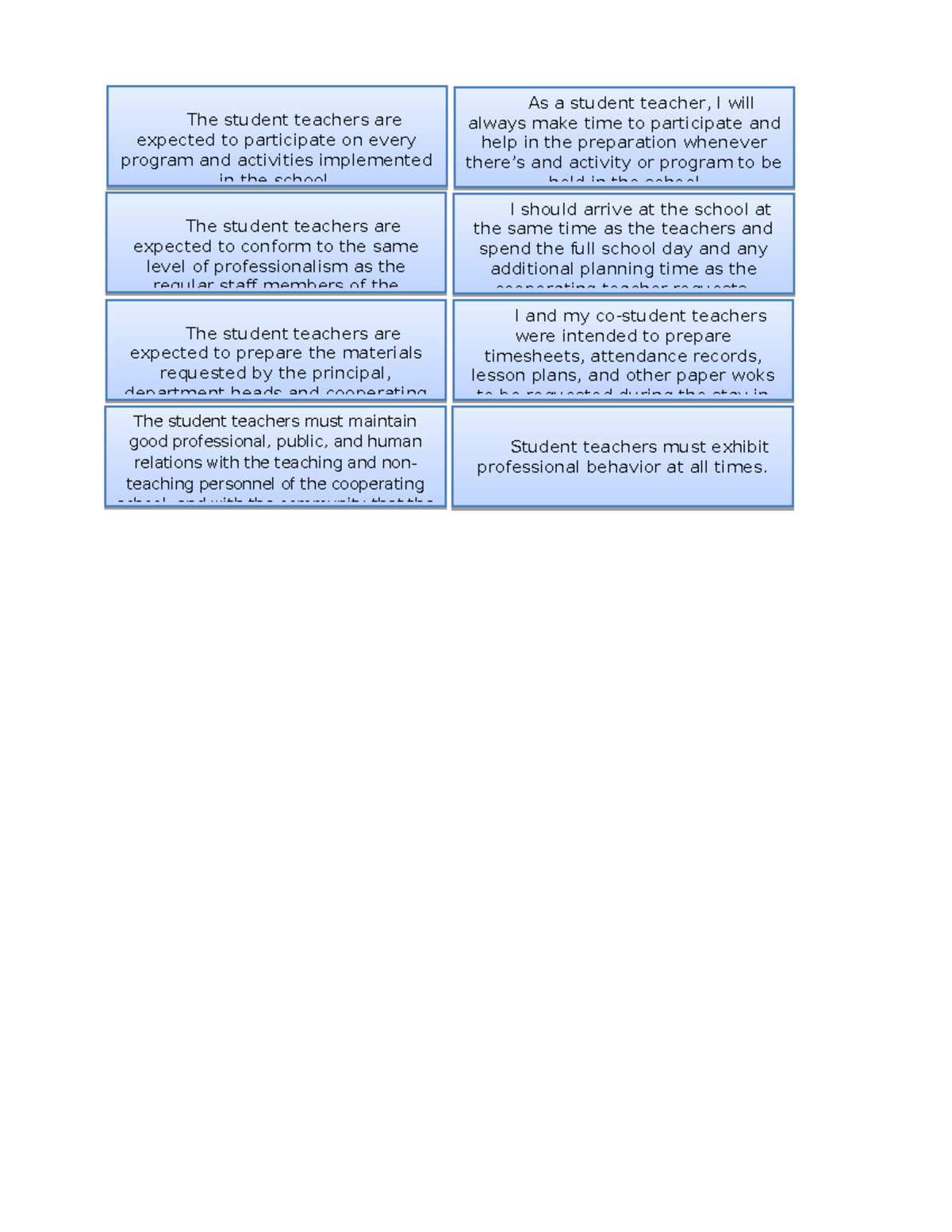 Expectation - Thank you - The student teachers must maintain good ...