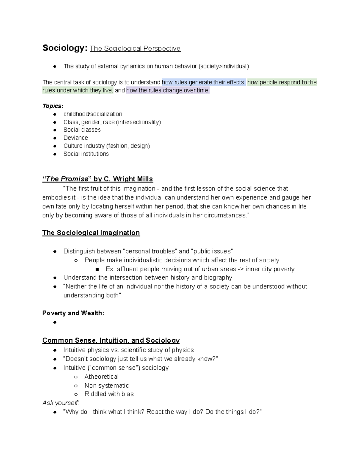 Sociology notes - SOC 101 Section 002 - Sociology: The Sociological ...