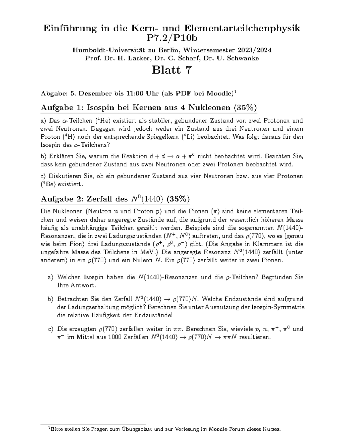 Elementar- und Kernteilchenphysik Hausaufgabe 7 - Einf ̈uhrung in die ...