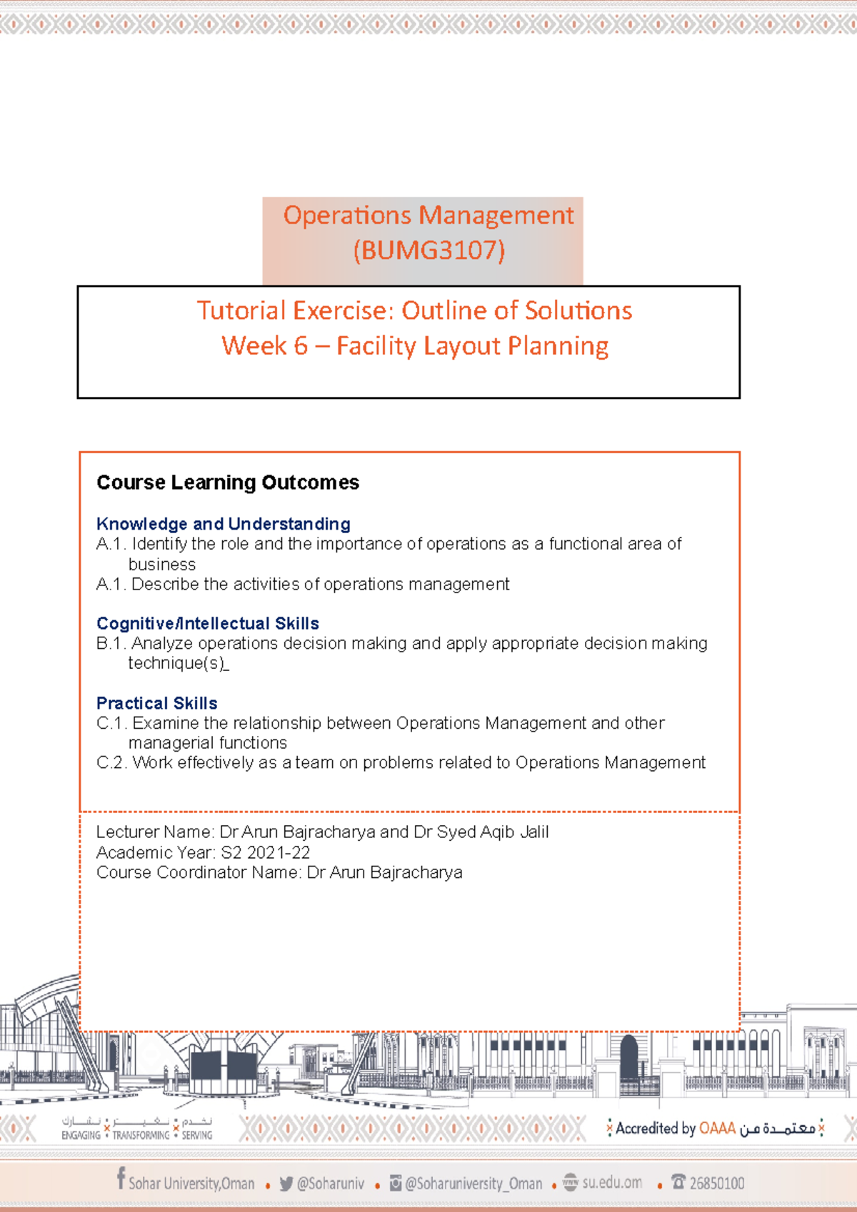 Week 6 - Tutorial Exercise-Outline of Solutions - Operations Management ...