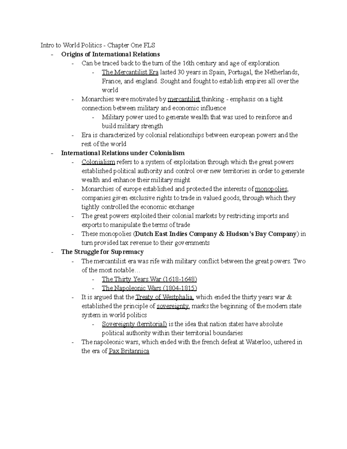 PS - 500 - IR Notes - Intro to World Politics - Chapter One FLS ...