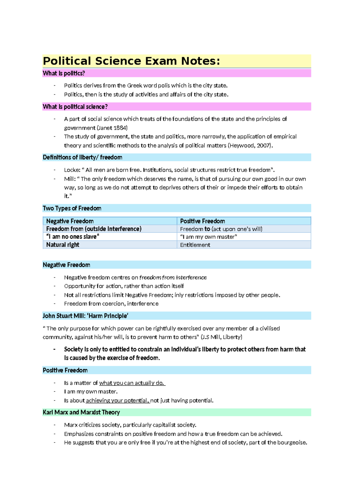 Exam Notes - Political Science Exam Notes: What is politics? - Politics ...