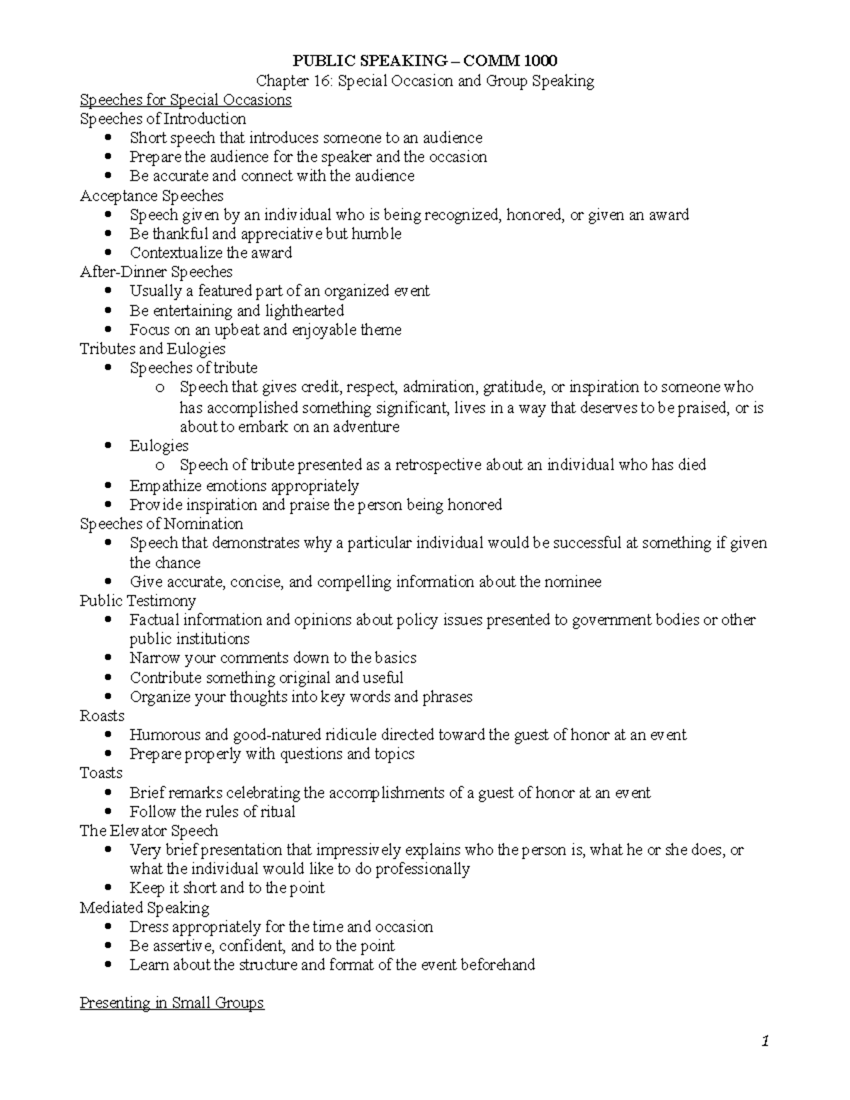 Chapter 16 - comm 1000 - PUBLIC SPEAKING – COMM 1000 Chapter 16 ...