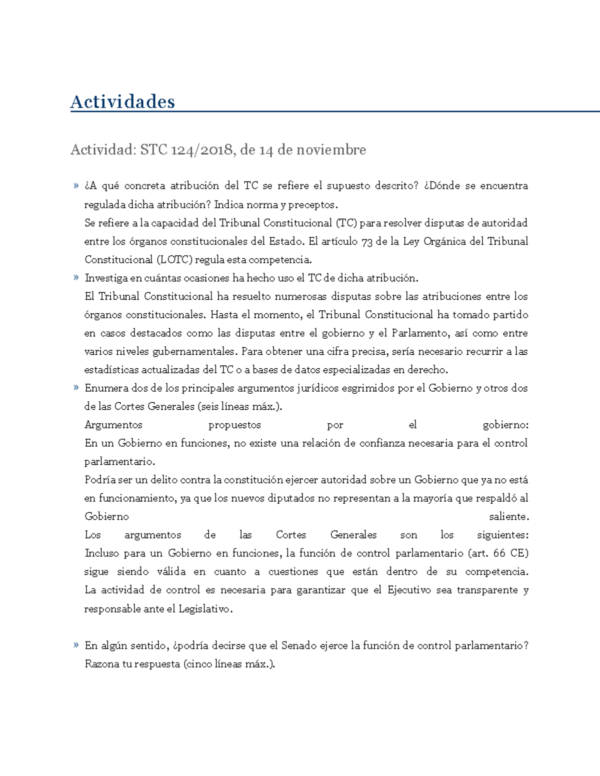 Actividades - Actividades Actividad: STC 124/2018, de 14 de noviembre ¿A qué concreta atribución ...