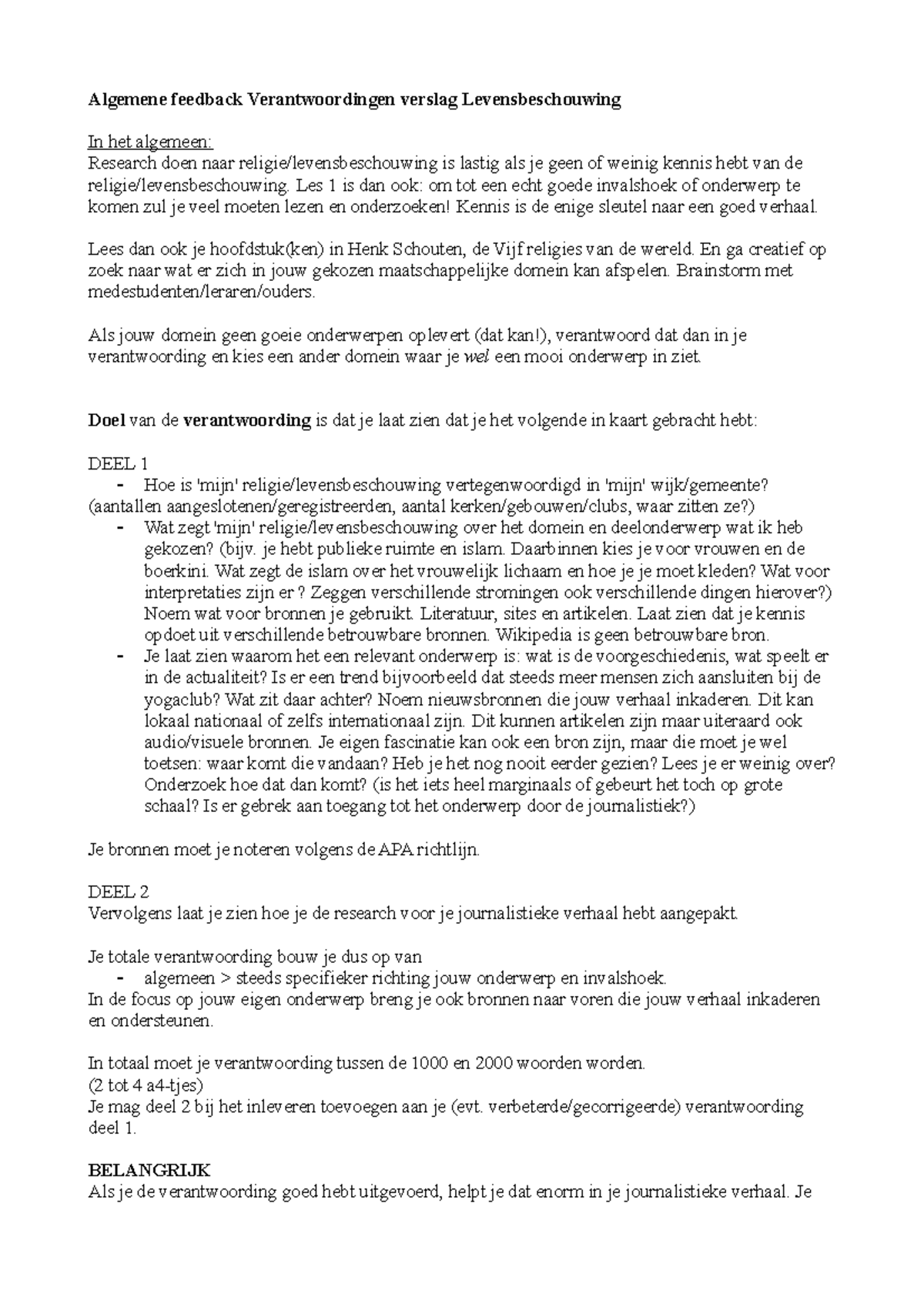 Feedback verantwoording deel 1 - Algemene feedback Verantwoordingen ...