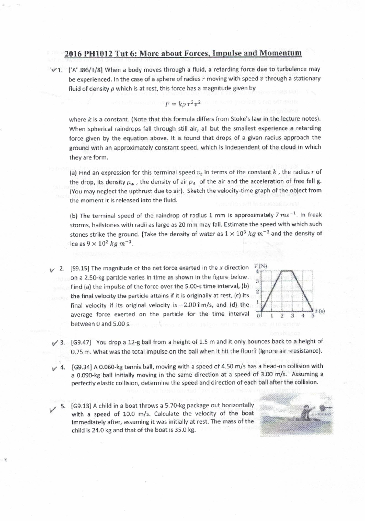Tutorial 6 solution forces impulse and momentum - PH1012 - Studocu