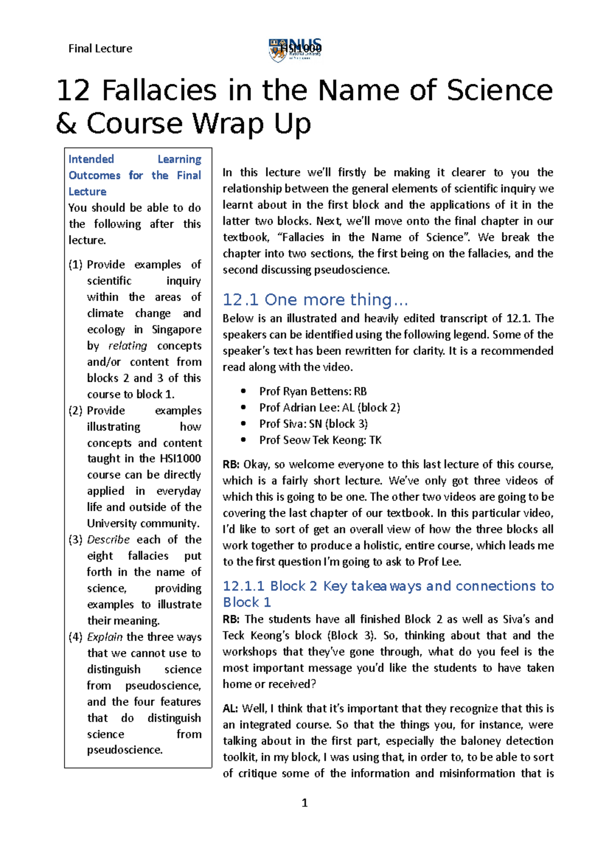 L12 Detailed Notes-1 - 12 Fallacies in the Name of Science & Course ...