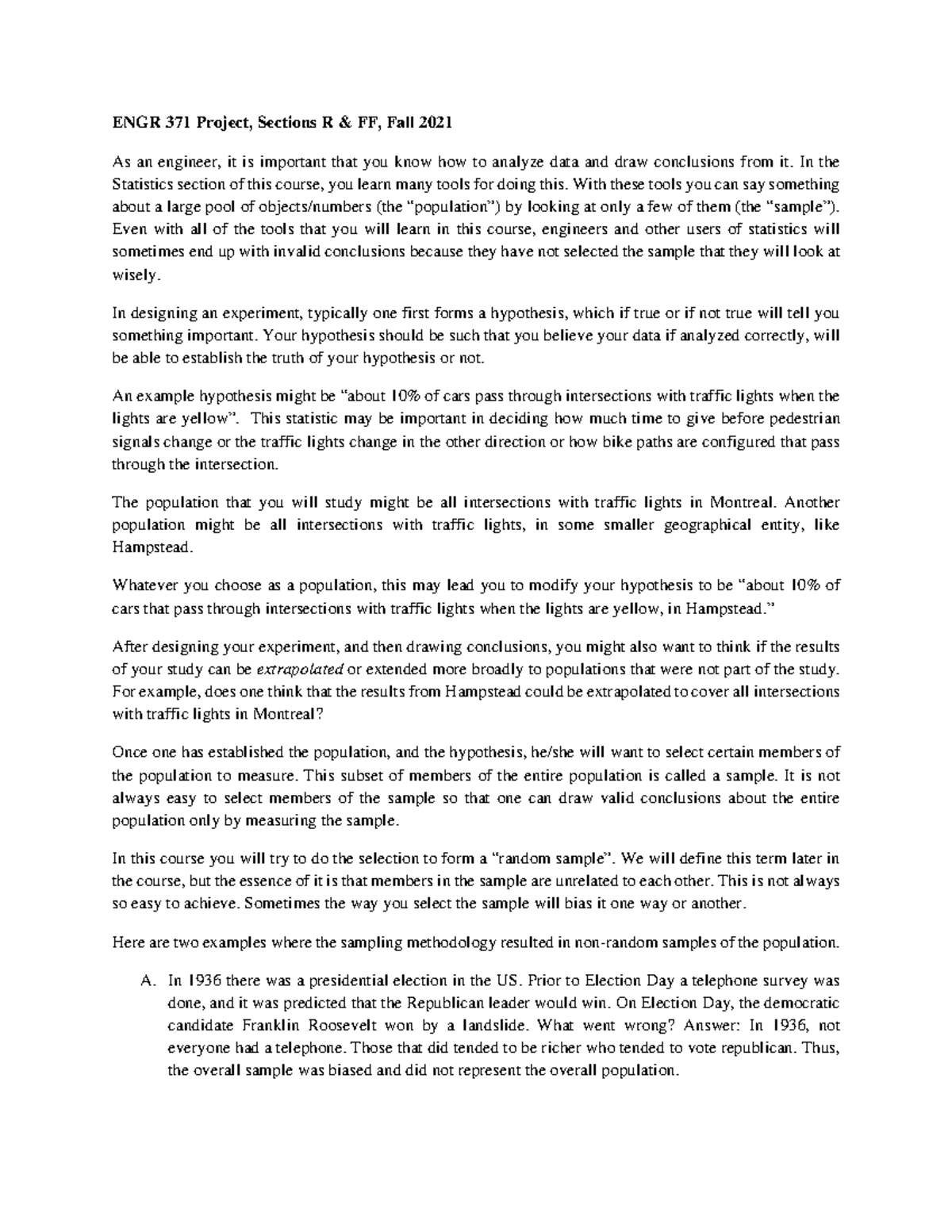 Project Description - ENGR 371 Project, Sections R & FF, Fall 2021 As ...