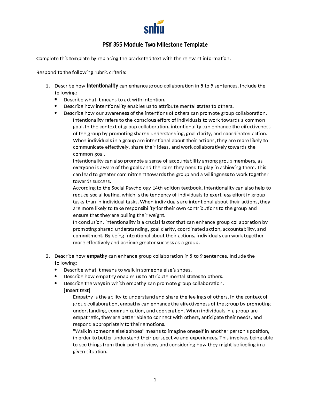 PSY 355 Module Two Milestone Template - PSY 355 Module Two Milestone ...