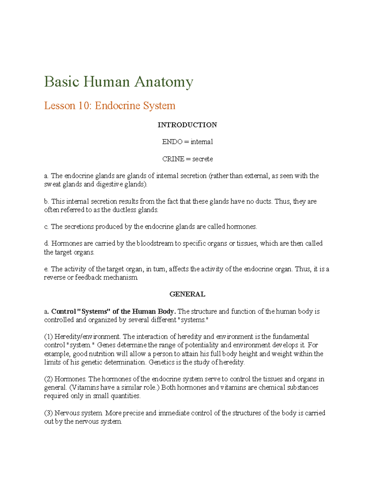 Basic Human Anatomy 10 - Basic Human Anatomy Lesson 10: Endocrine ...