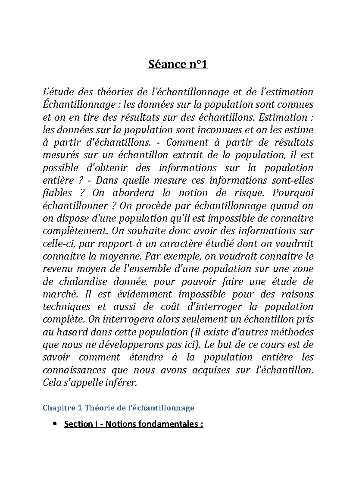 Echantillonnage et Estimation - Séance n° L’étude des théories de l ...