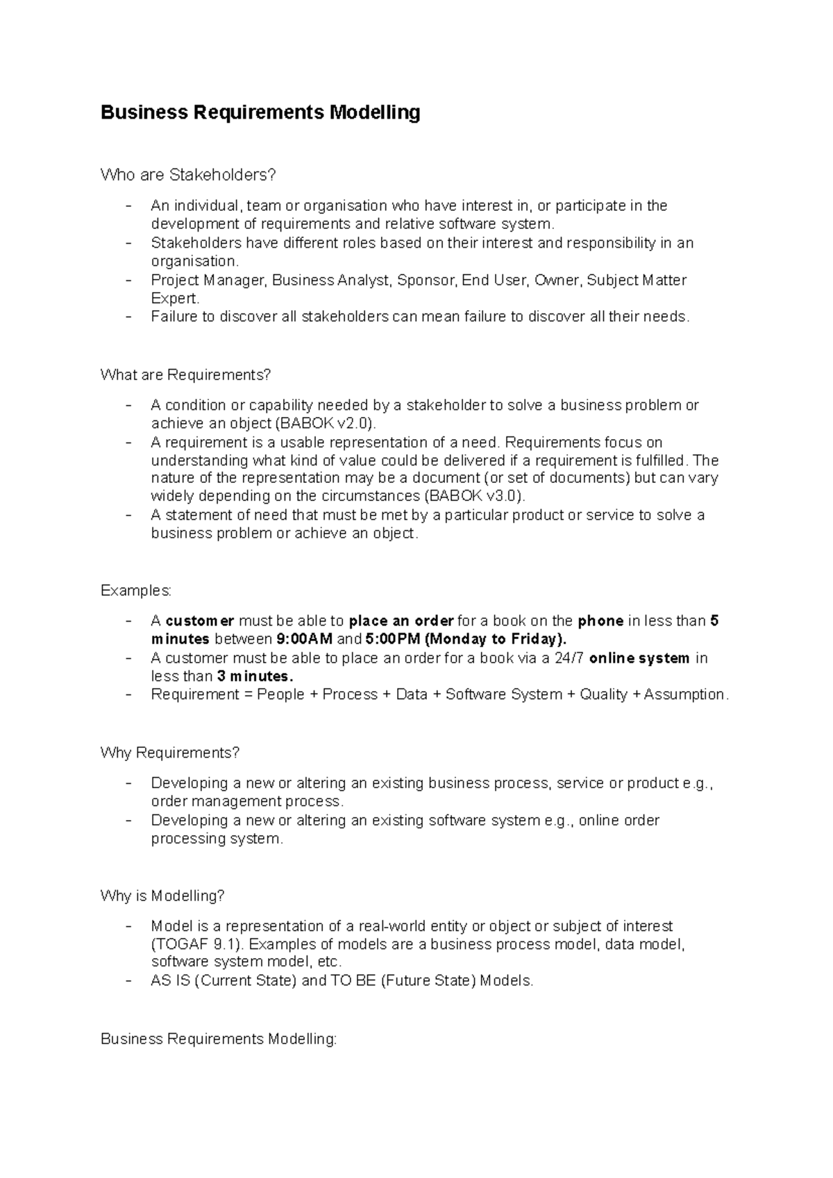 Business Requirements Modelling - Stakeholders have different roles ...