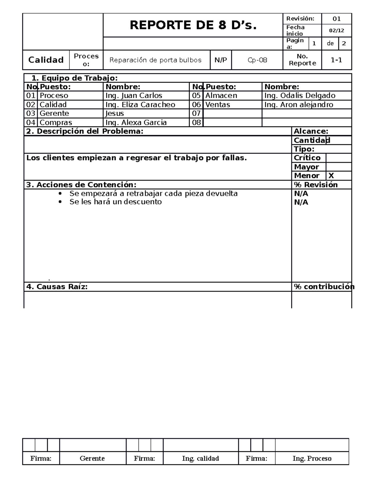8Ds-blanco-nuevo - formato de metodologia. - REPORTE DE 8 D’s. Fecha ...