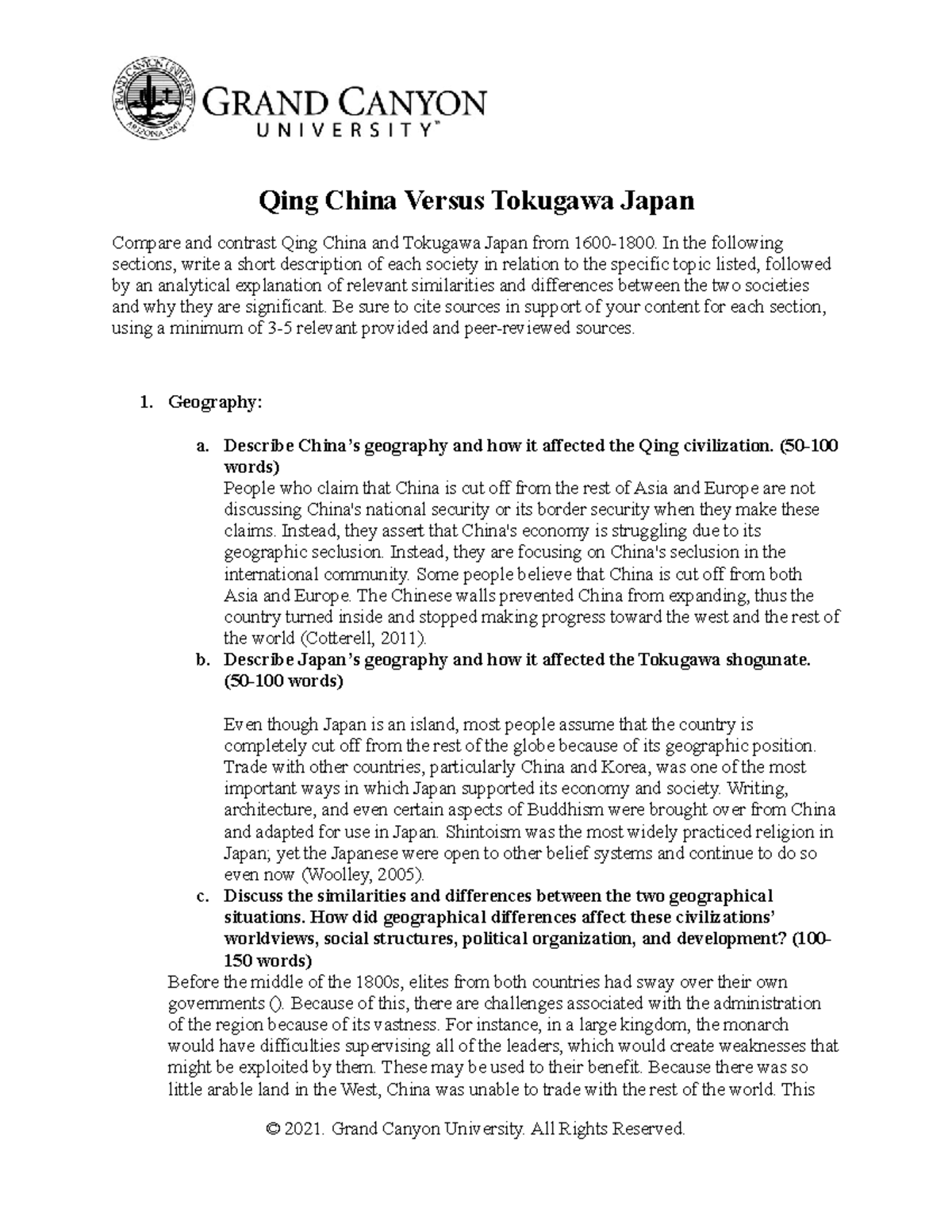 HIS 350 RS T2 Qing China Versus Tokugawa - Qing China Versus Tokugawa ...