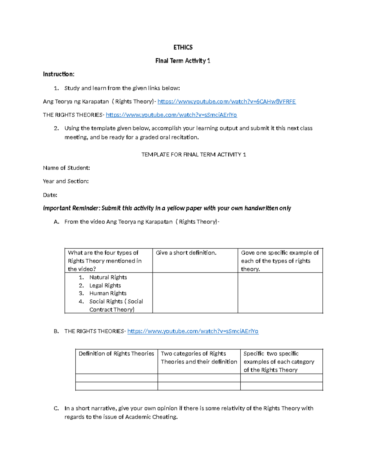 Template FOR Final TERM Activity 1 - ETHICS Final Term Activity 1 ...