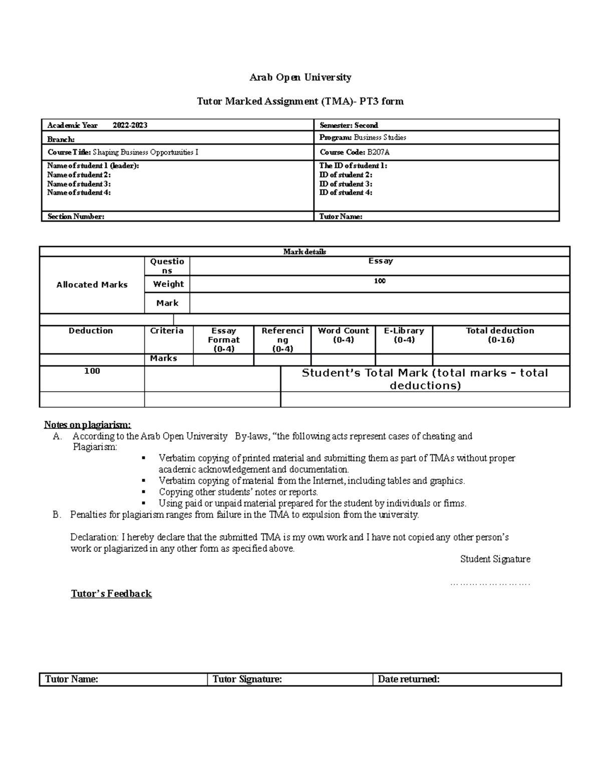 COPY 4-B207A Amazon - Arab Open University Tutor Marked Assignment (TMA ...