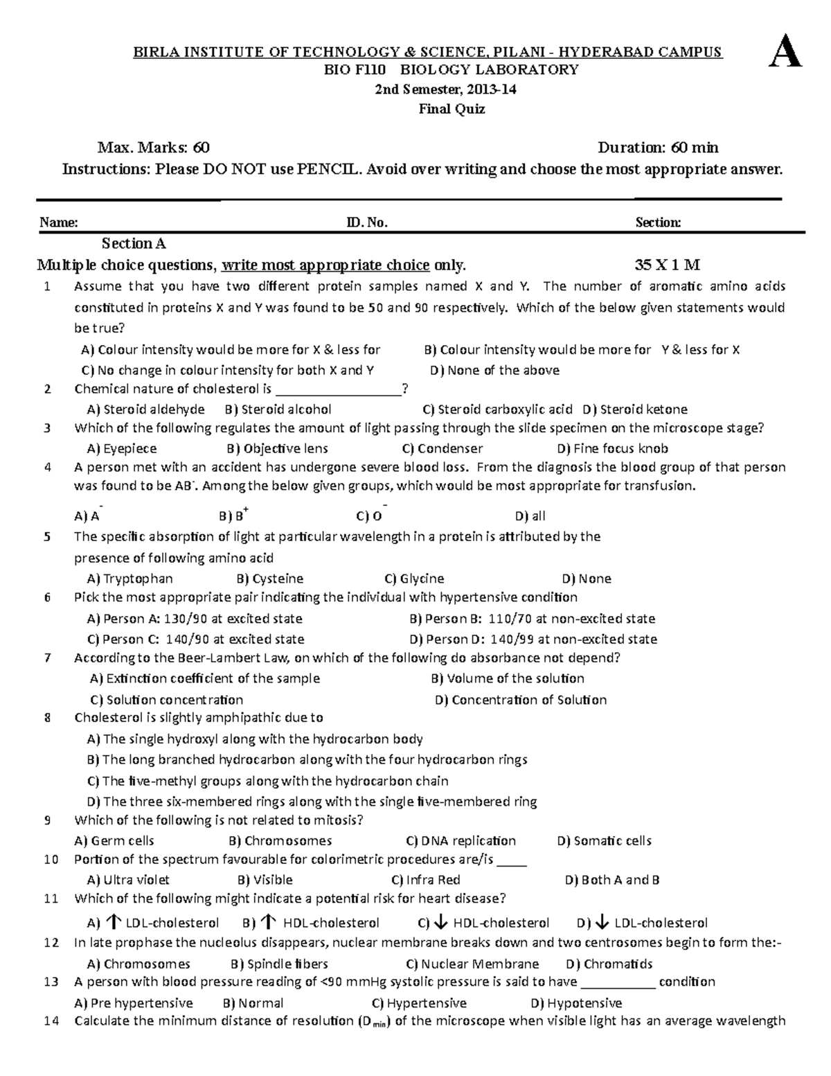 Set+A++compre - Comprehensive Exam Question Paper - BIRLA INSTITUTE OF TECHNOLOGY & SCIENCE ...