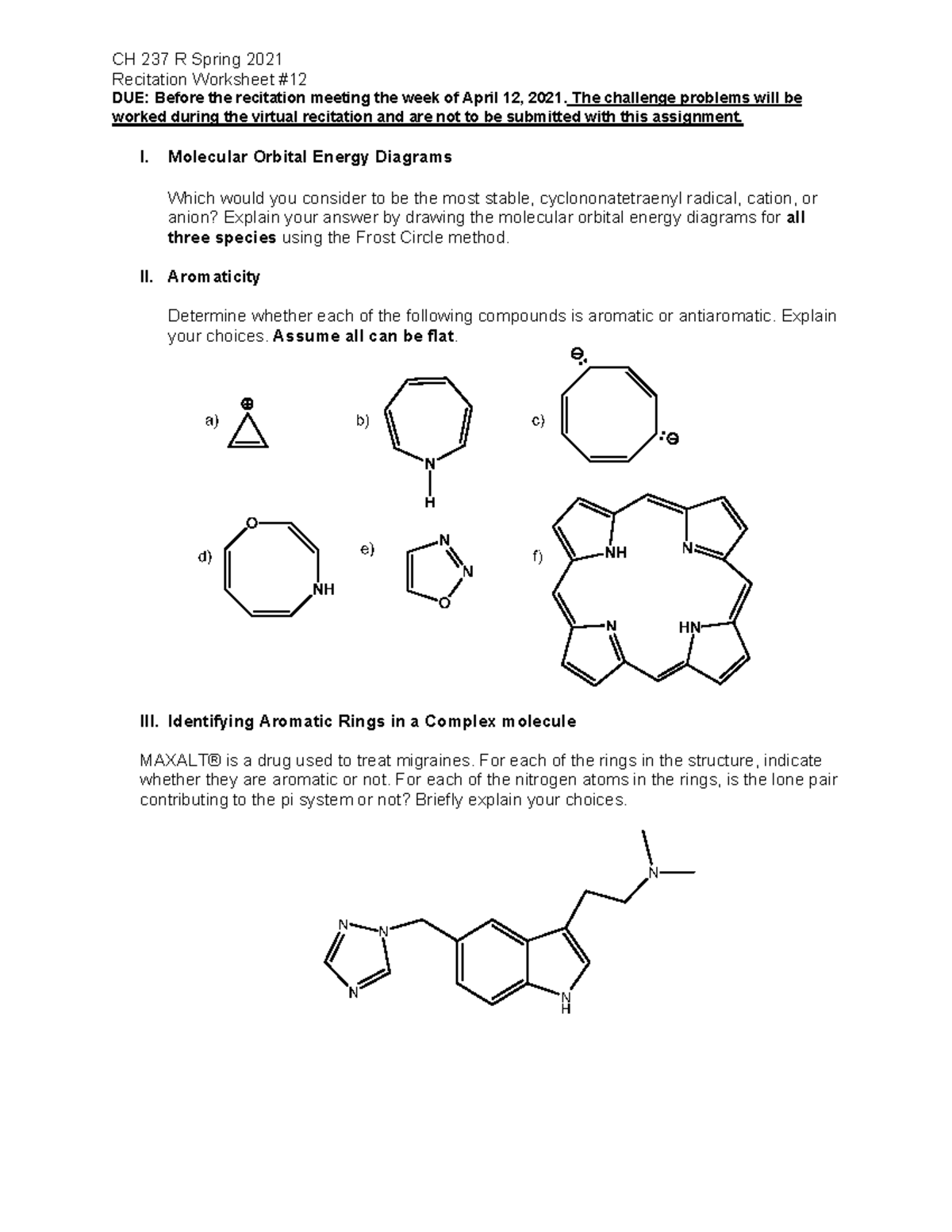 CH 237 Pre-recitation Worksheet 12 Sp 2021 - CH 237 R Spring 2021 ...