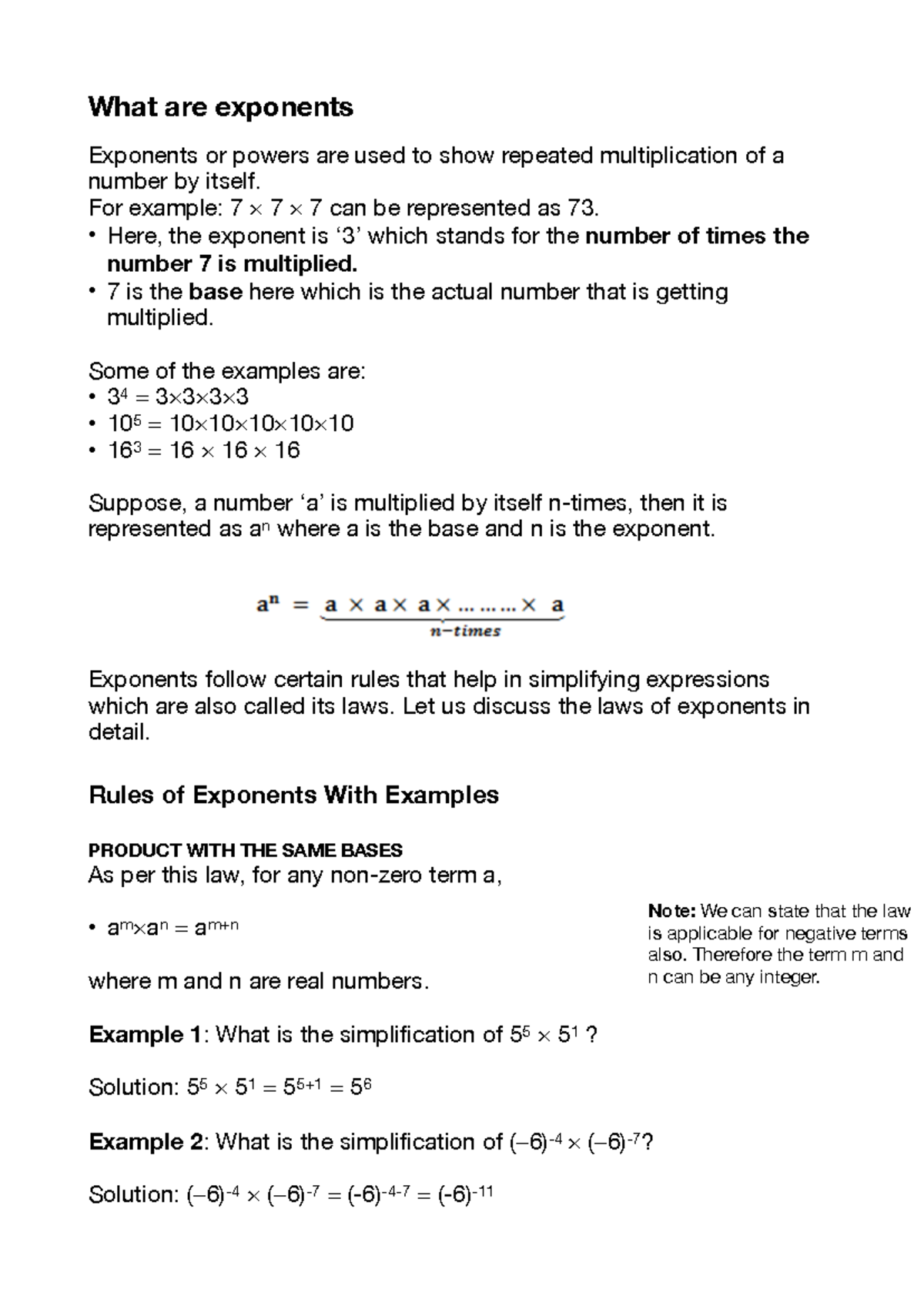 Exponent laws - some laws - What are exponents Exponents or powers are ...