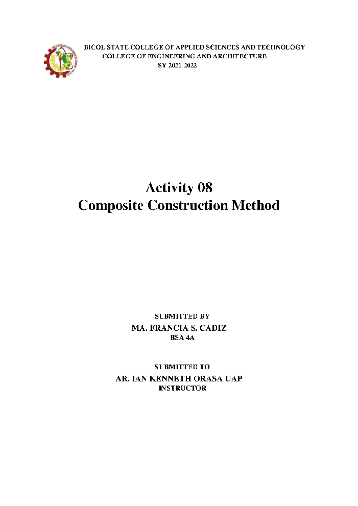Composite Construction Method - BICOL STATE COLLEGE OF APPLIED SCIENCES ...