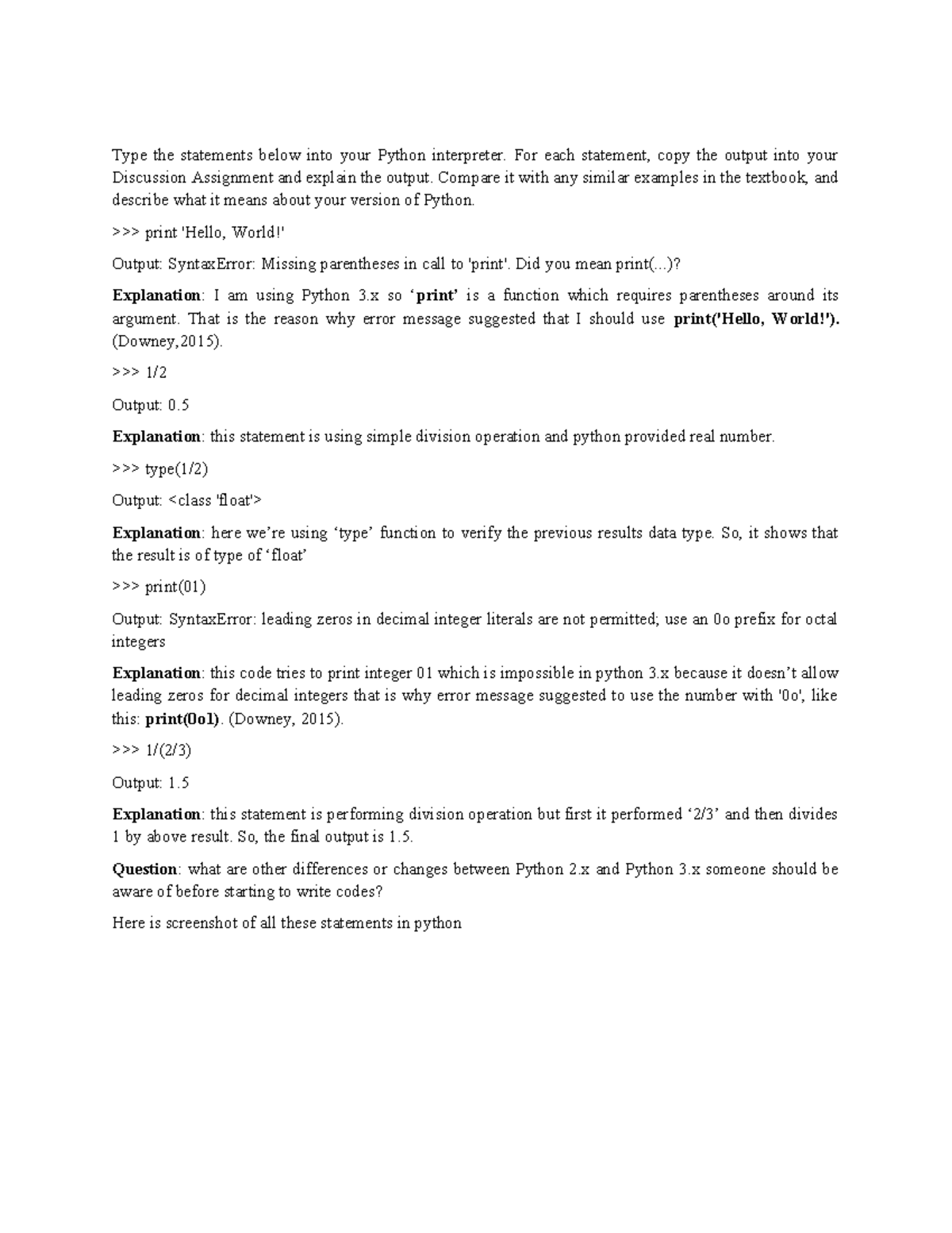 Discussion forum computer 1 - Type the statements below into your Python interpreter. For each ...