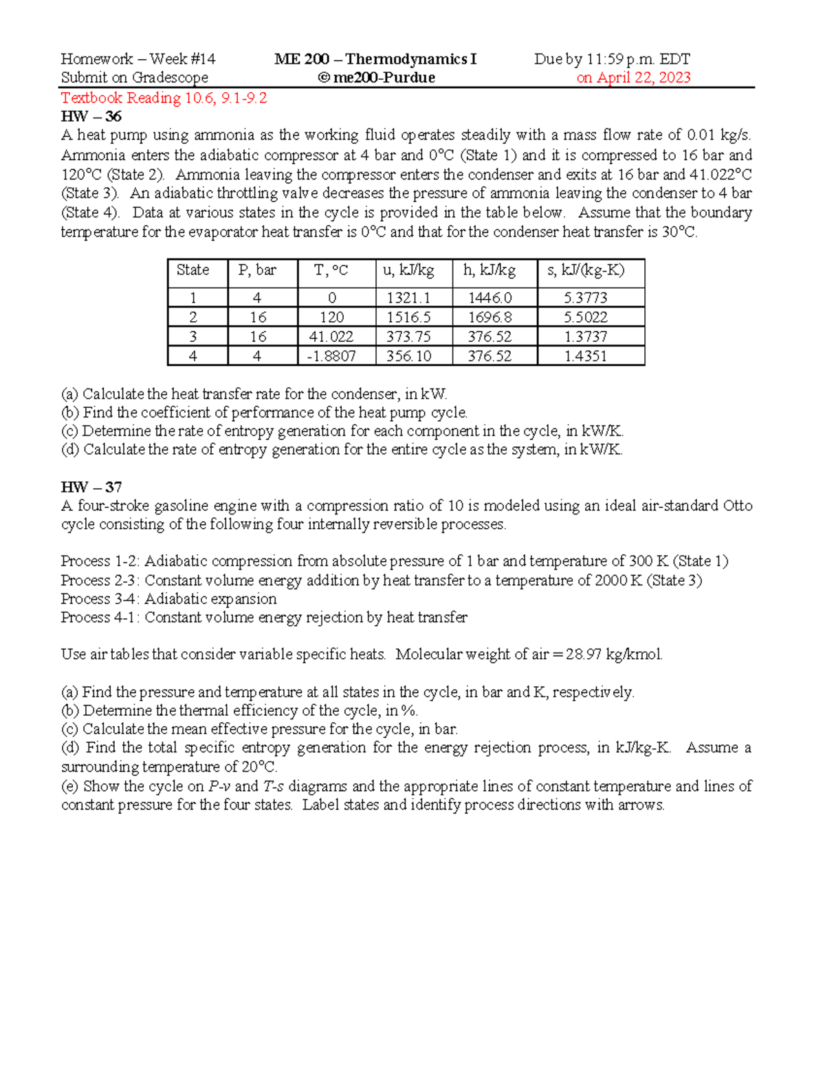 HW36-37 - S2023 HW Problems - Homework – Week #14 ME 200 ...