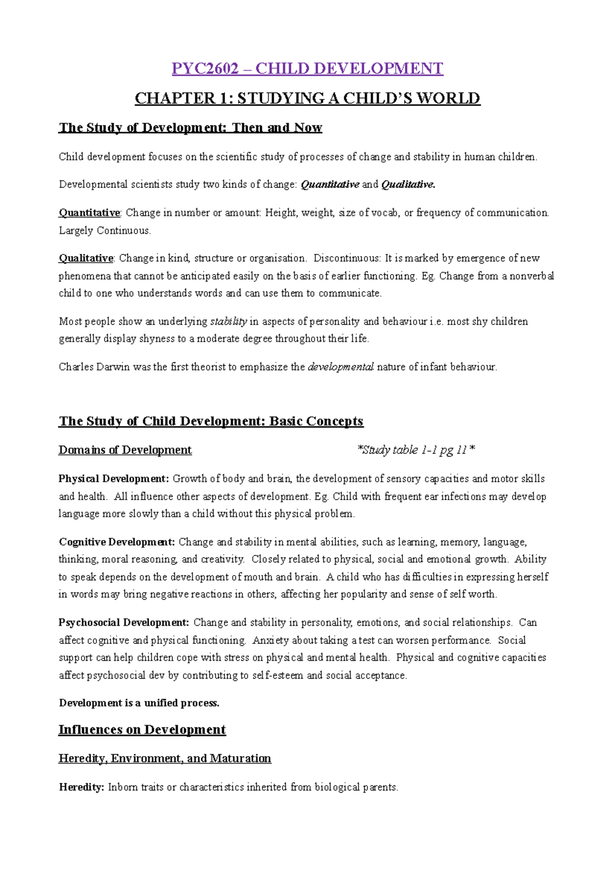 Pyc2602 exam prep - Practice materials - PYC2602 – CHILD DEVELOPMENT CHAPTER 1: STUDYING A CHILD ...