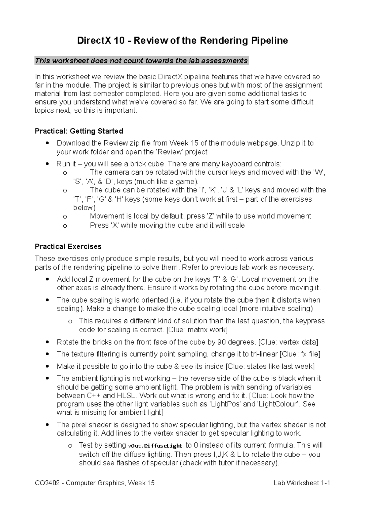 CO2409-15 Lab Worksheet - DirectX 10 - Review of the Rendering Pipeline ...