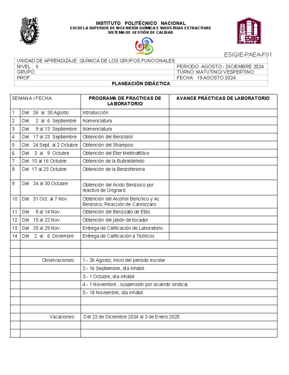 Planeacion - lklkl - INSTITUTO POLITÉCNICO NACIONAL ESCUELA SUPERIOR DE ...