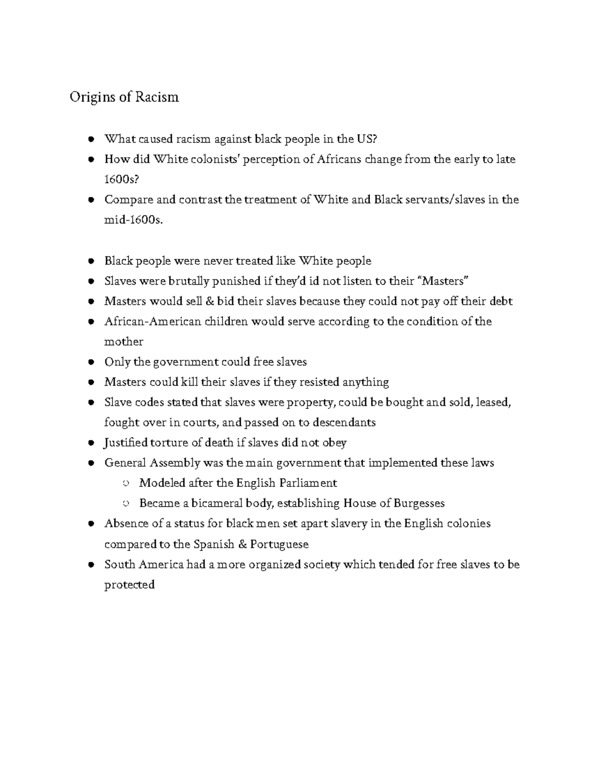 Origins of Racism Notes - Origins of Racism What caused racism against ...